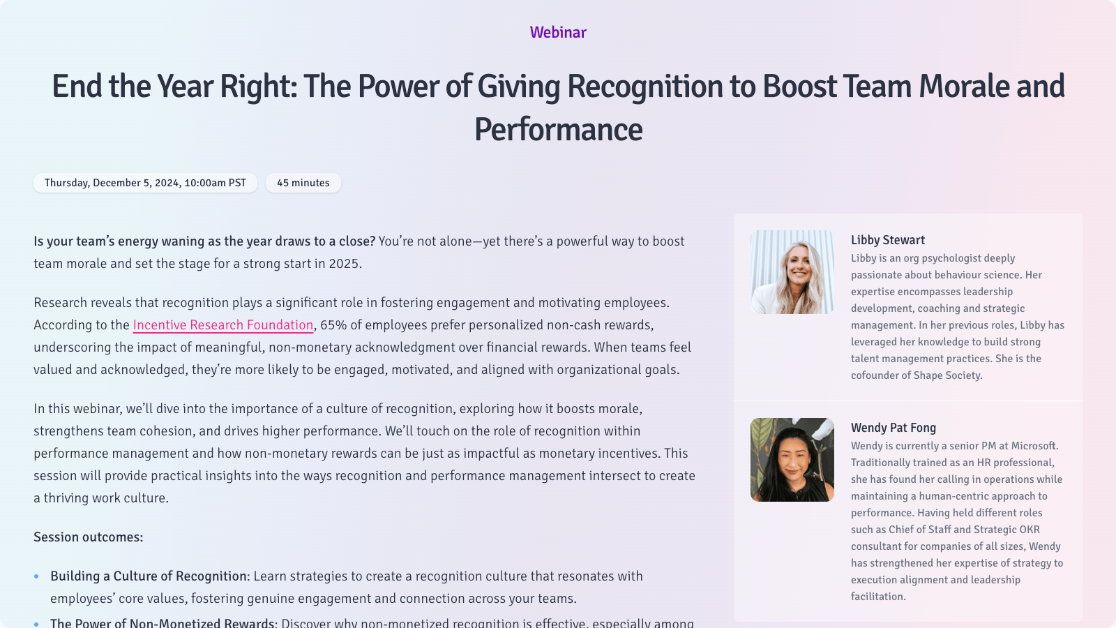 Webinar: End the Year Right: The Power of Giving Recognition to Boost Team Morale and ...